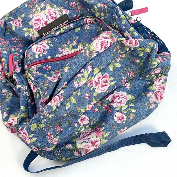 Jansport | Bags | Trans By Jansport Backpack Floral Roses Blue Denim ...